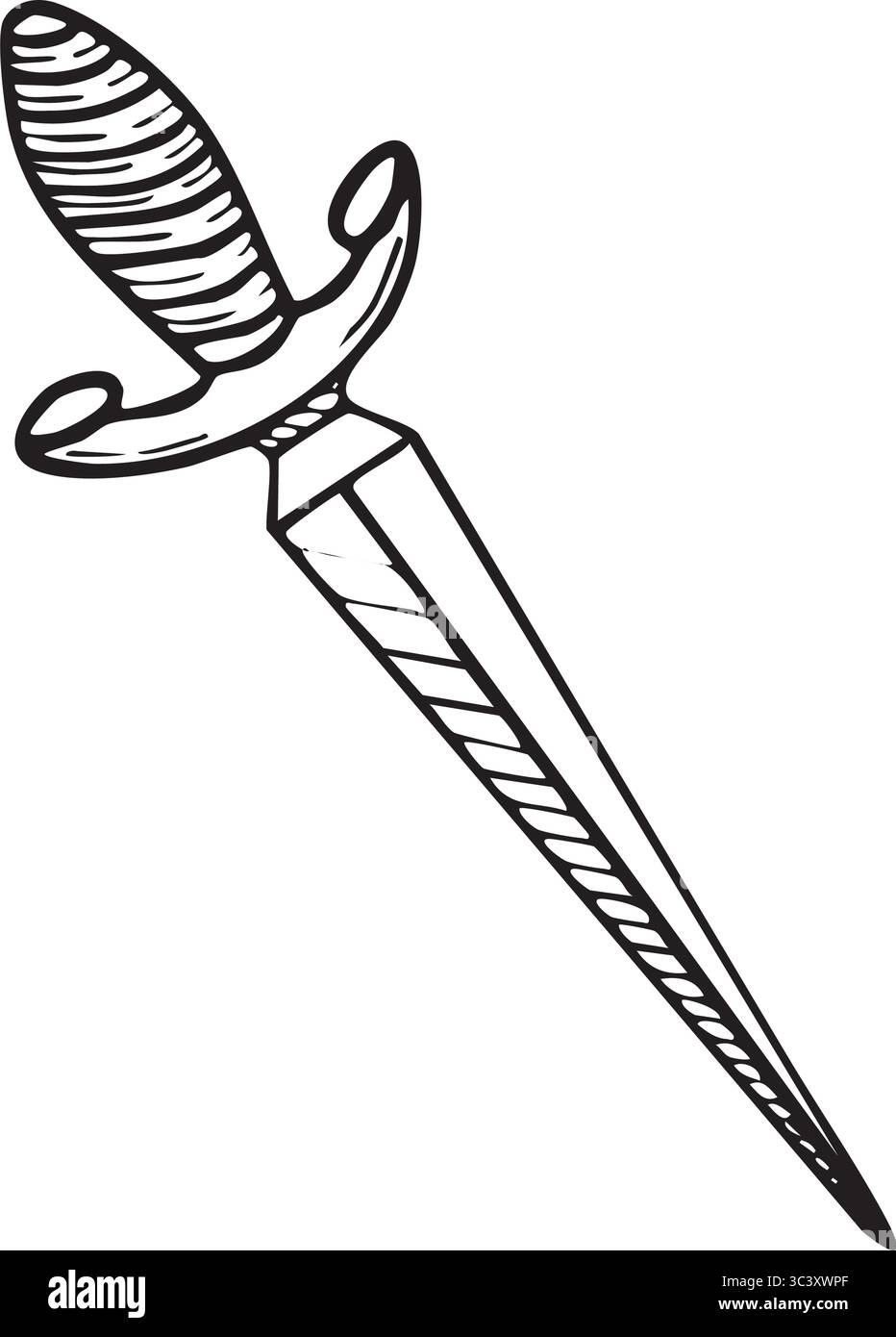 Vintage dagger knife or dirk. Hand drawn sketch style medieval weapon ...