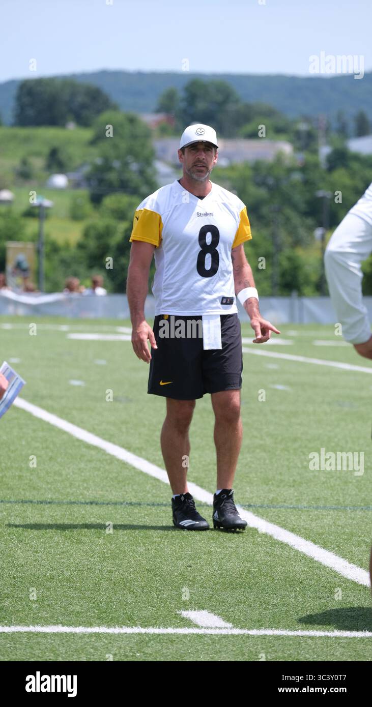 Saint Vincent College. 27th July, 2025. Aaron Rodgers #8 during the ...