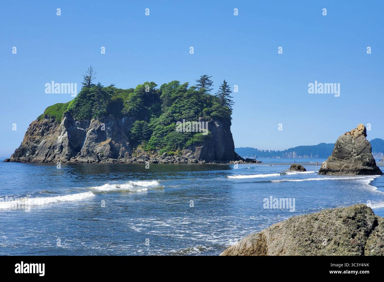 A Sea Stack, or off-shore island, along the Washington coastline in the ...