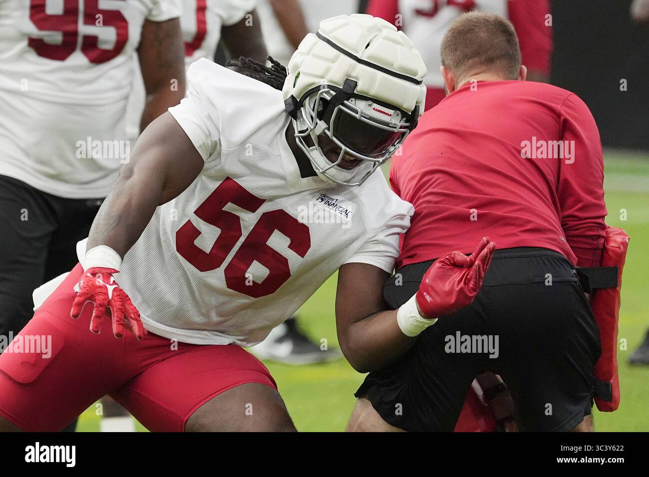 Arizona Cardinals defensive lineman Darius Robinson works on a pass ...