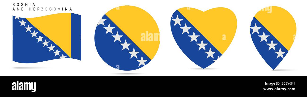 Bosnia and Herzegovina waving flag, round circle sticker badge, heart ...