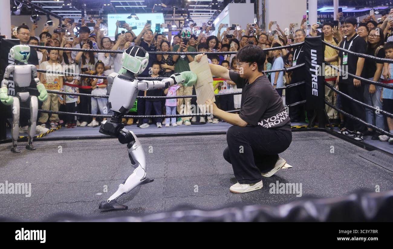 SHANGHAI, CHINA - JULY 27, 2025 - The humanoid robot Unitree G1 ...