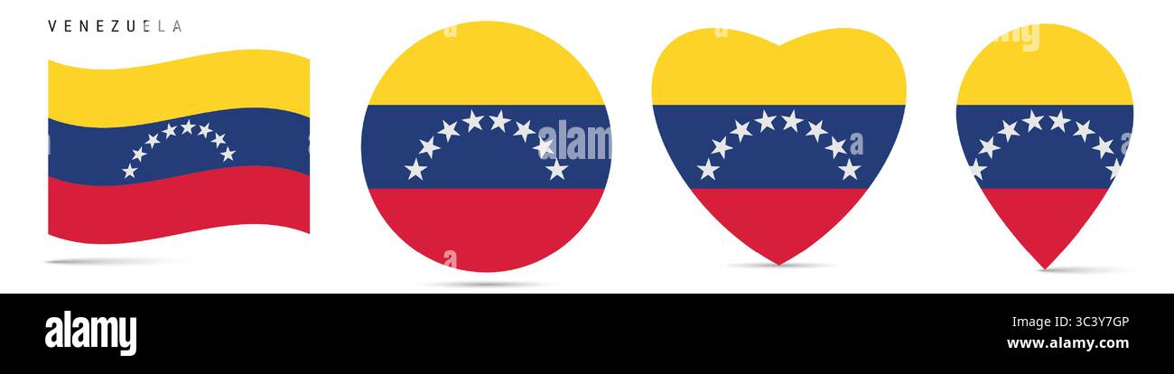Venezuela waving flag, round circle sticker badge, heart shaped icon ...