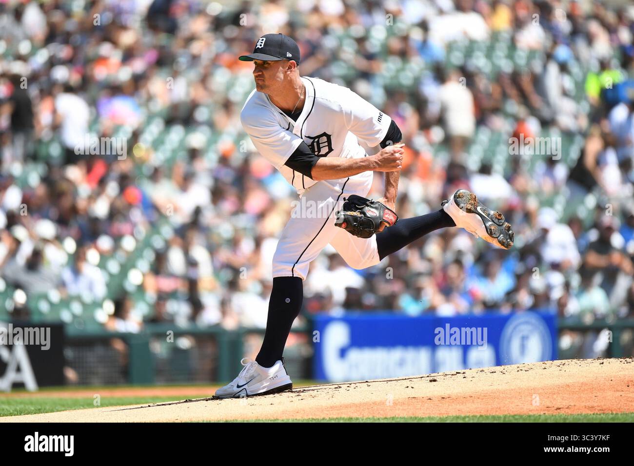 Detroit Tigers starting pitcher Jack Flaherty throws in the first ...