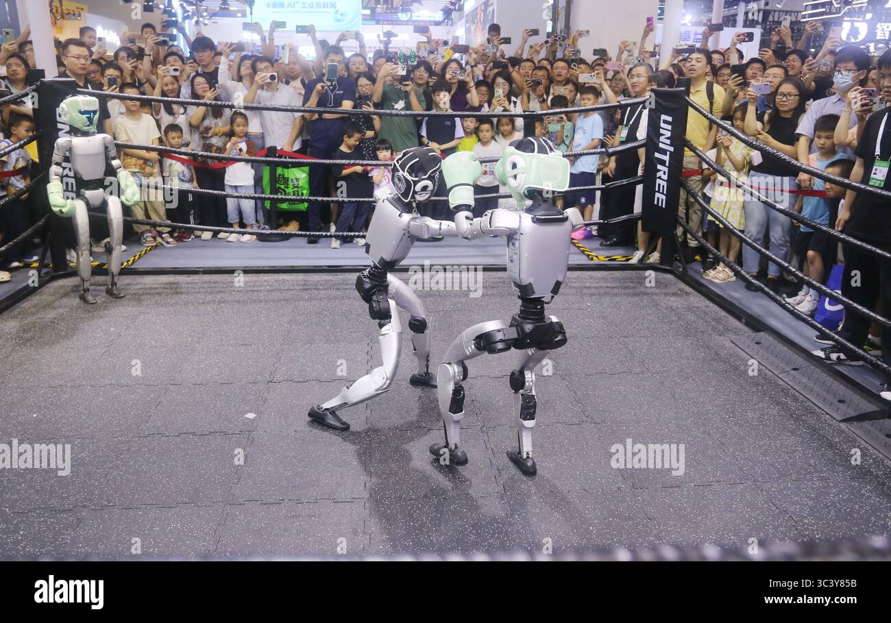 SHANGHAI, CHINA - JULY 27, 2025 - The humanoid robot Unitree G1 ...