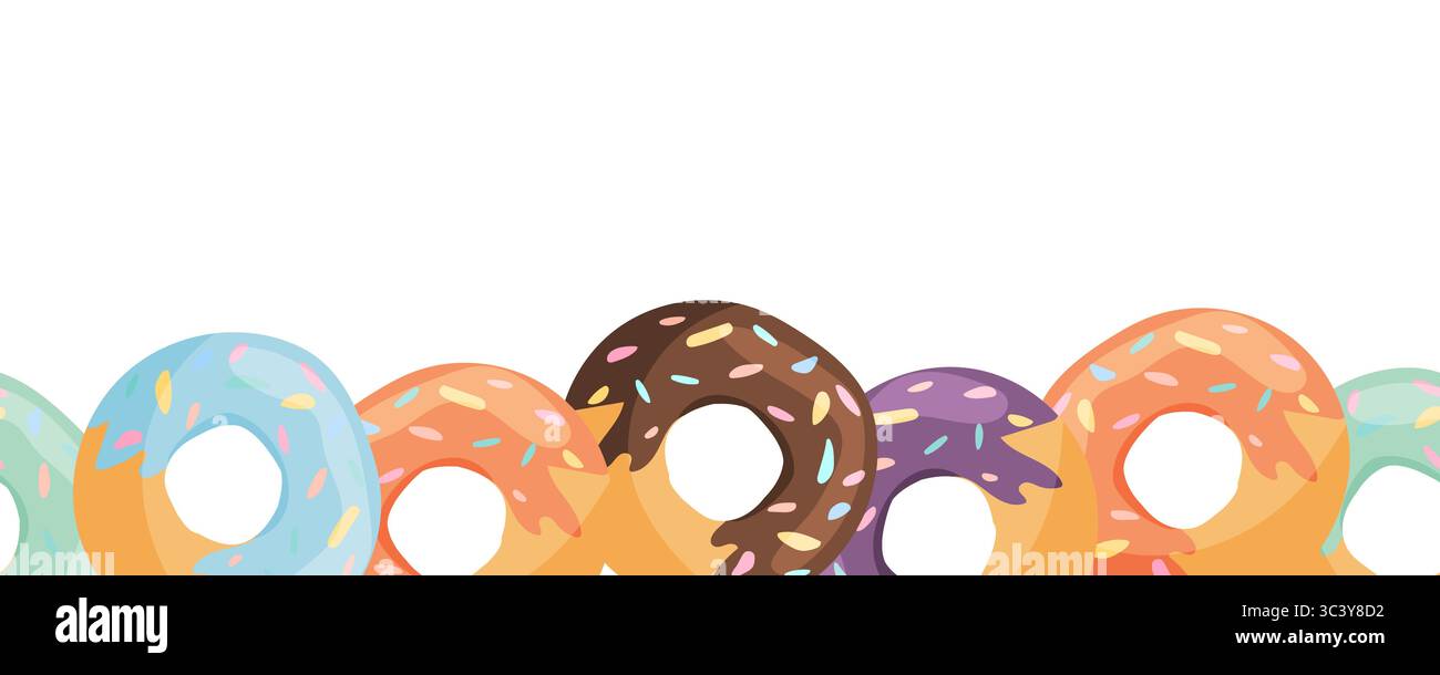 Seamless border with colorful glazed donuts at the bottom Stock Vector ...