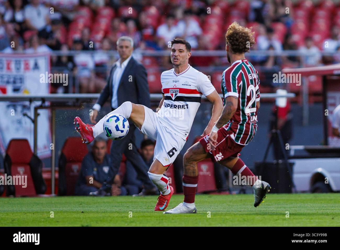 São Paulo, Brazil - July 27: Cédric Soares of São Paulo (L) plays ...