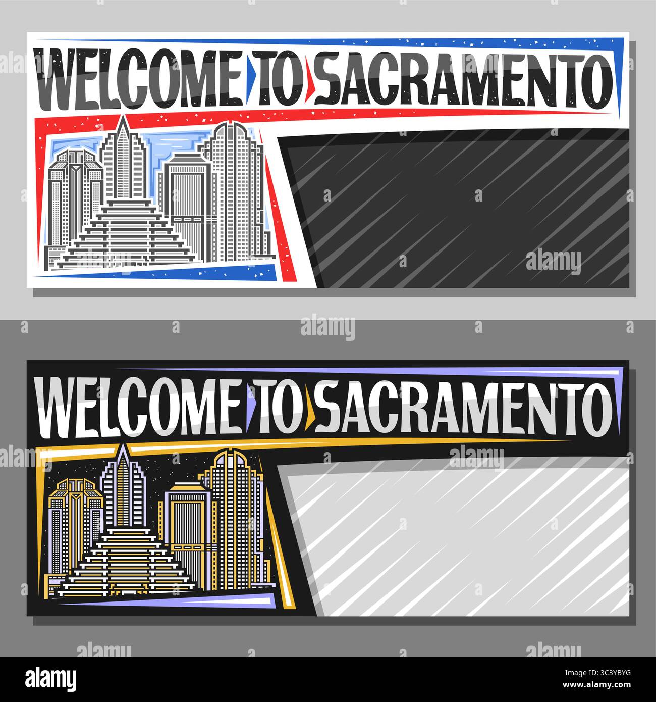 Vector layout for Sacramento with copy space, decorative ticket with ...