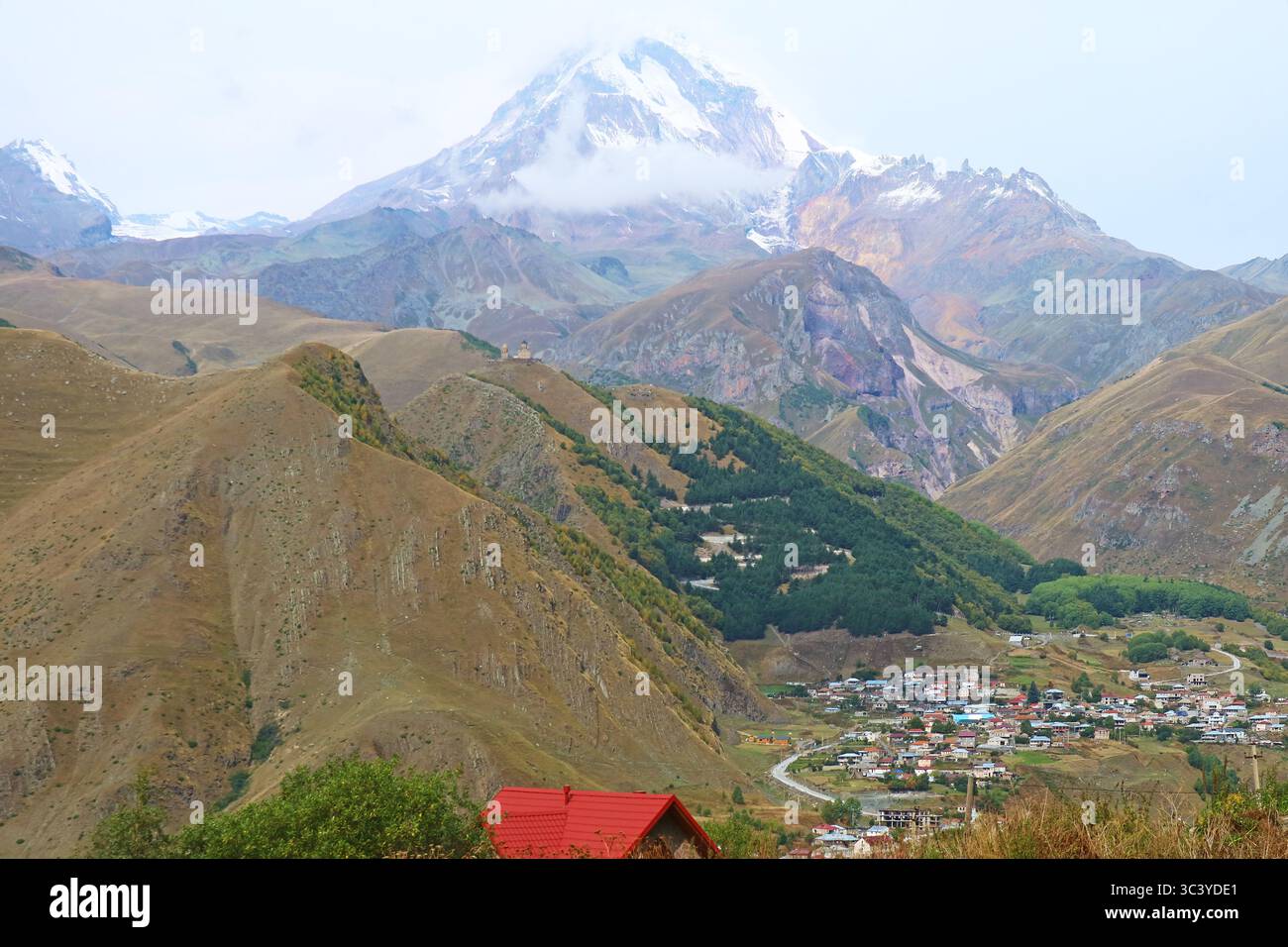 Impressive Aerial View of Tiny Townlet of Stepantsminda in Mtskheta ...