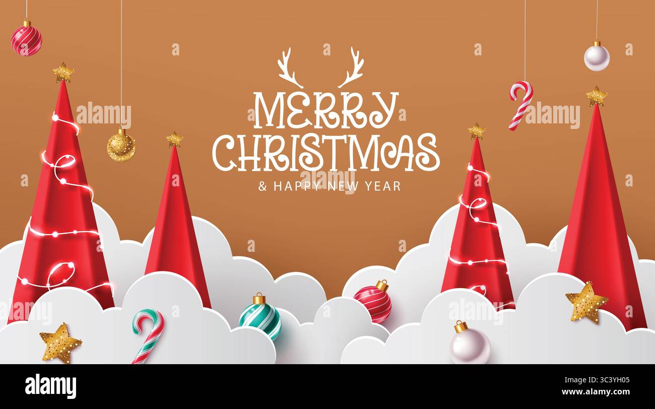 Christmas paper cut clouds, Christmas tree with hanging Christmas ...