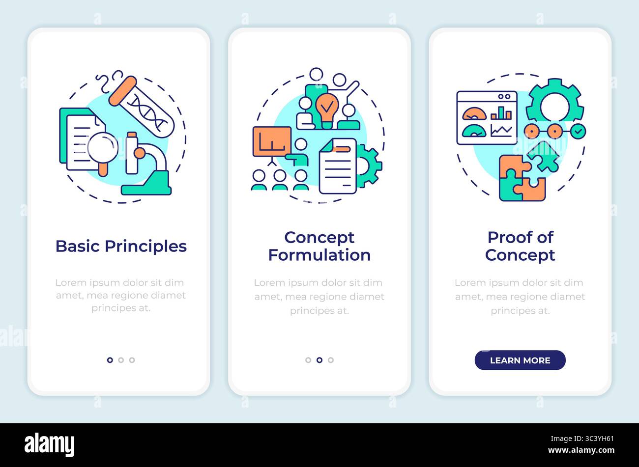 Technology readiness levels onboarding mobile app screen Stock Vector ...
