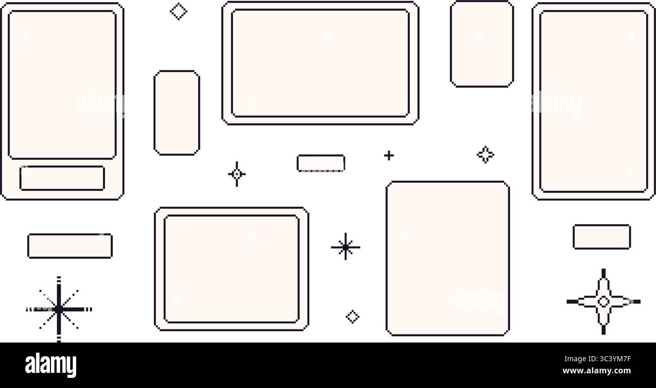 Pixel art frames set. 8 bit geometric borders. Rectangle text boxes in ...