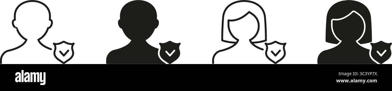 User Profile With Shield Icon Set. Identity Verification And Security ...