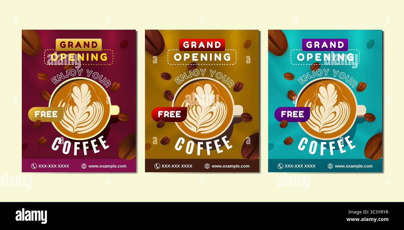 A vibrant coffee shop grand opening social media post template ...
