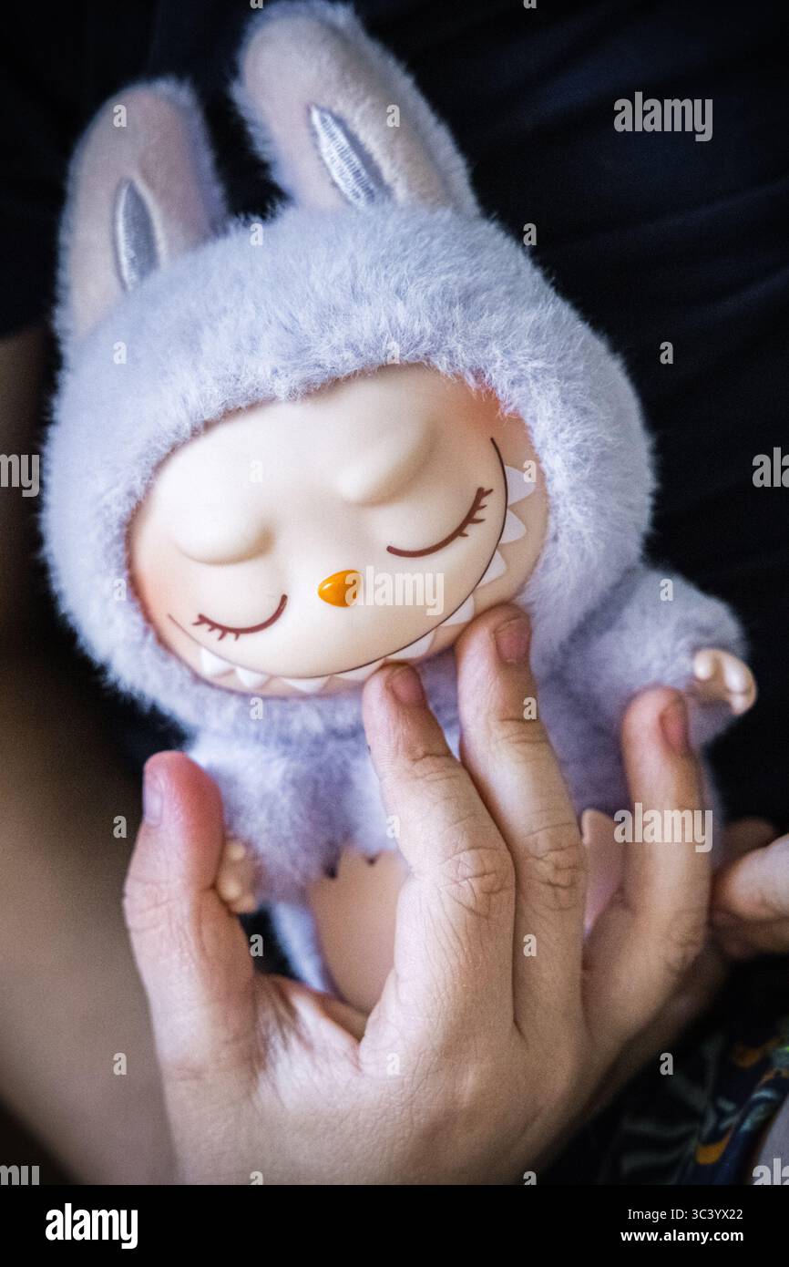 ILLUSTRATIVE - A Labubu soft toy from a blind box. Labubu dolls are a ...