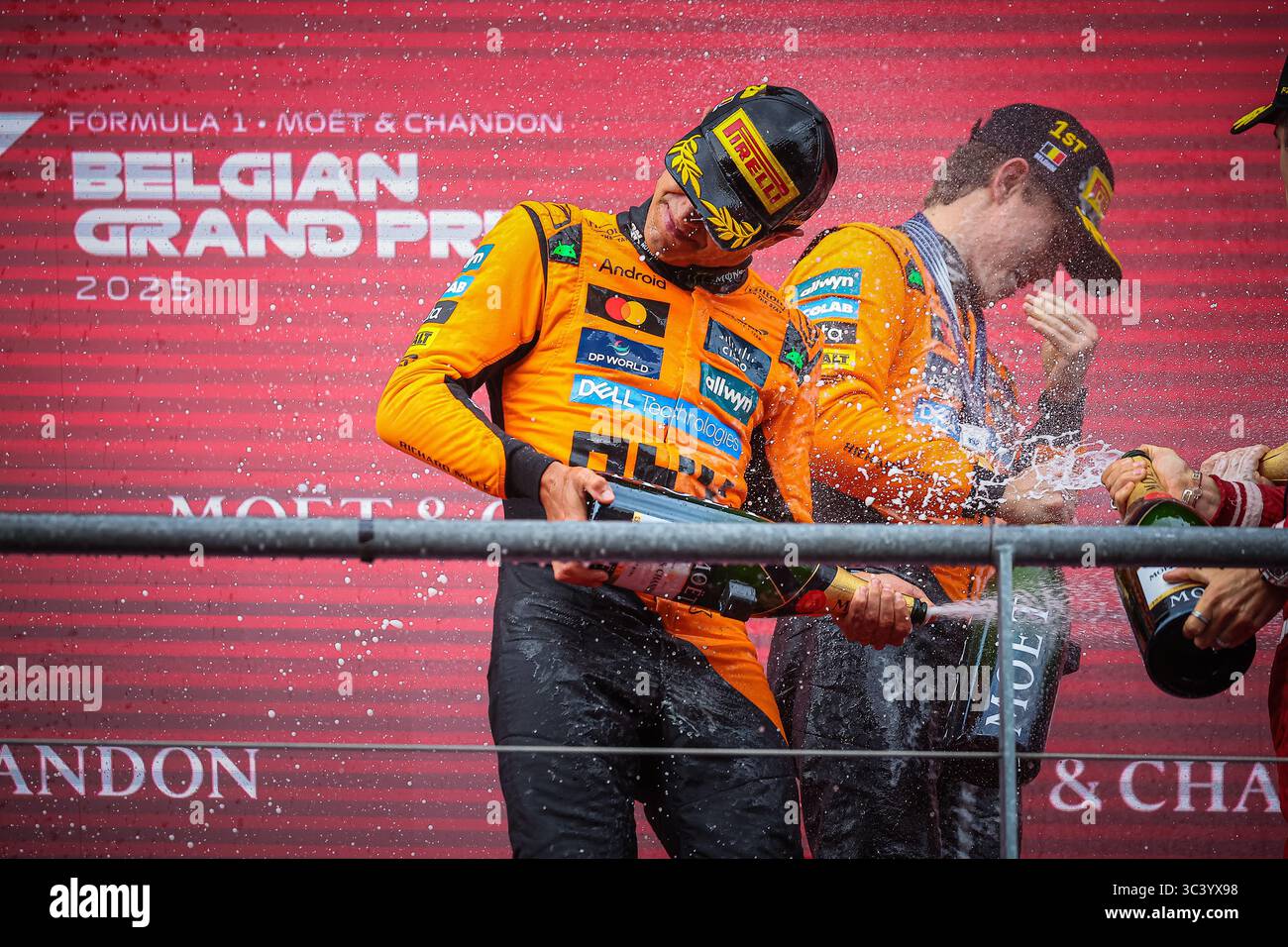 Oscar piastri wins ahead lando noriss and charles leclerc podium hi-res ...