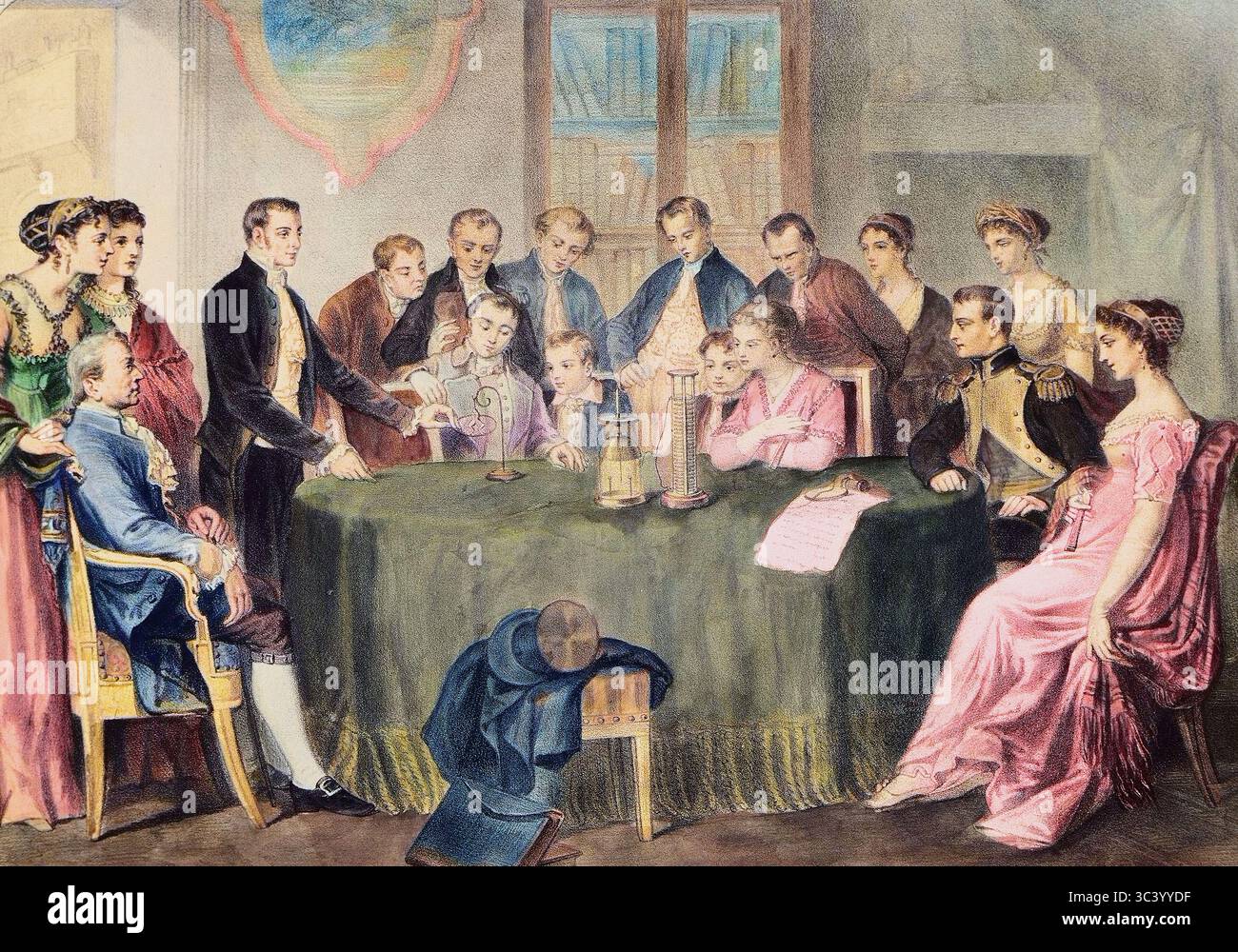 Italian physicist Alessandro Volta (1745-1827), demonstrating his pile ...