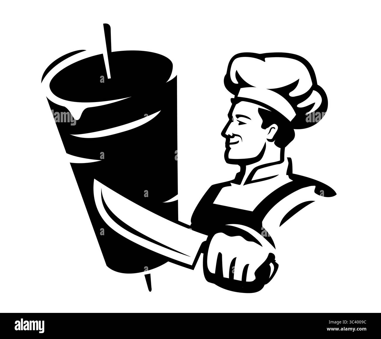 Street fast food. Chef cook prepares kebab in restaurant. Emblem and ...