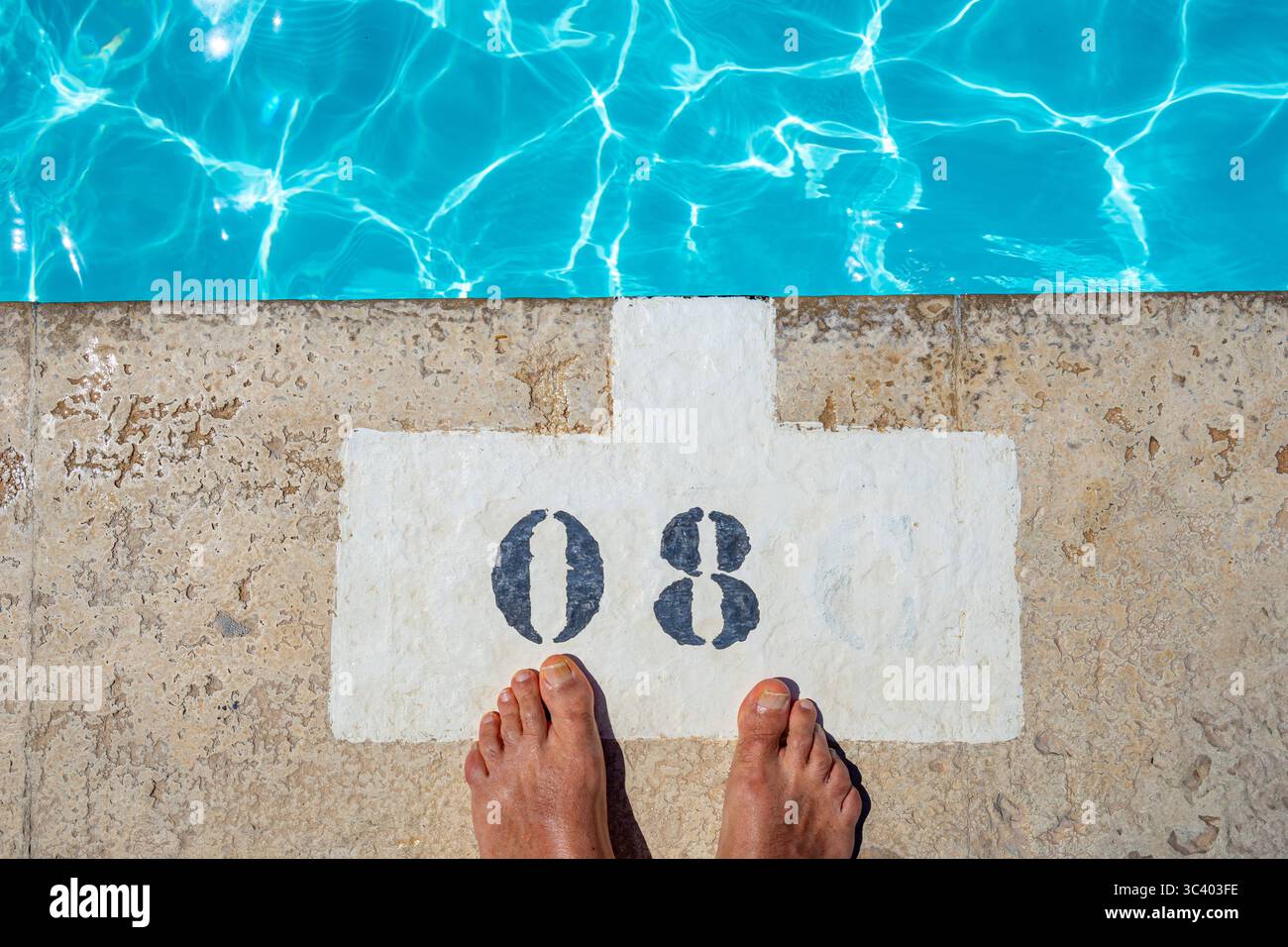 Feet of Caucasian man near edge of 0,8 meter deep swimming pool Stock ...