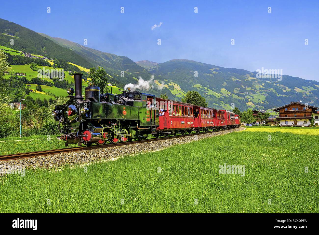 Historic Zillertal railway with steam locomotive, Zillertal, Zillertal ...