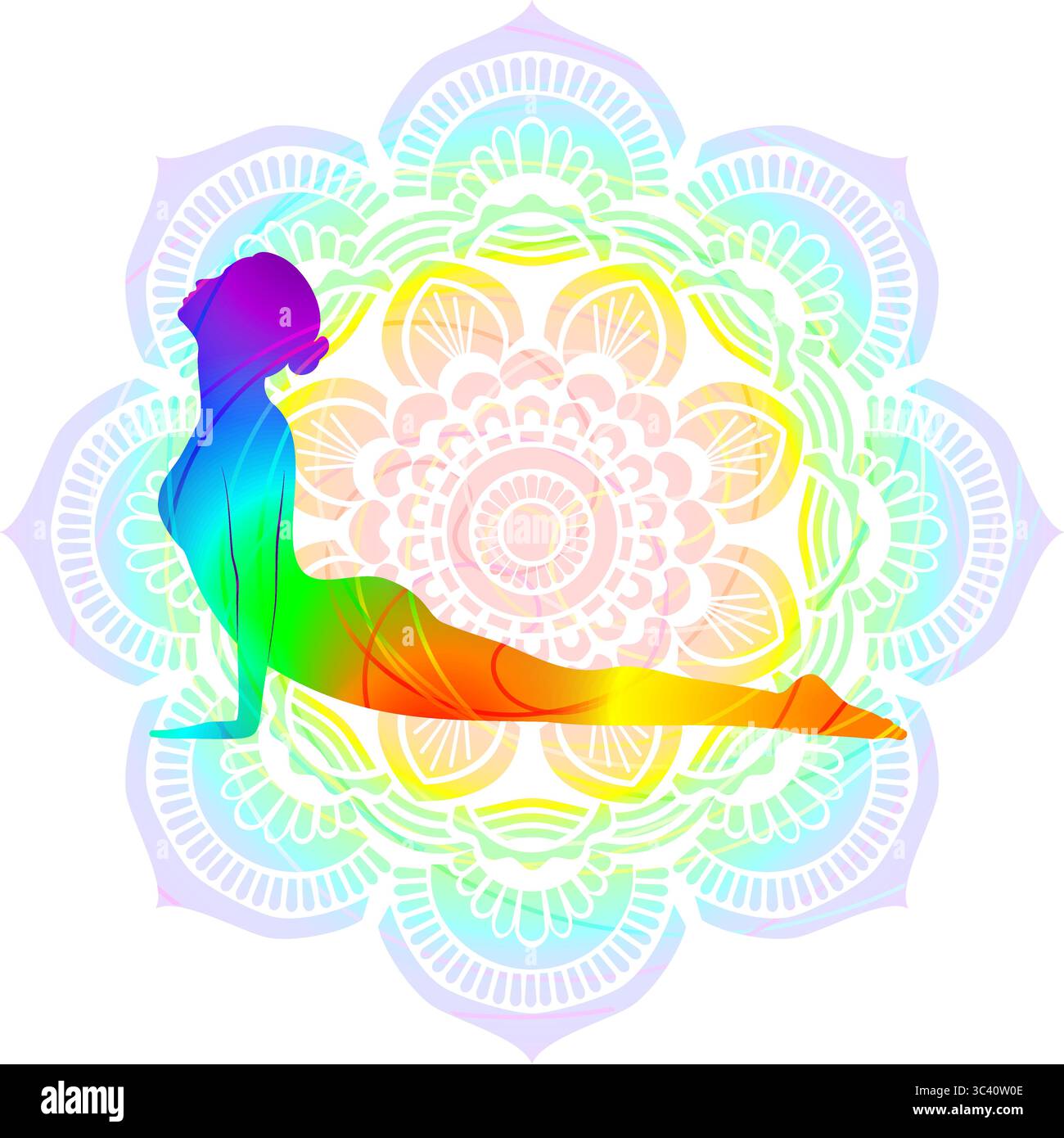 Colorful silhouette of woman practicing Urdhva Mukha Shvanasana yoga ...