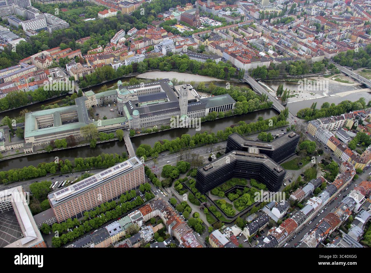 Aerial view of the German Museum, European Patent Office, Munich Stock ...