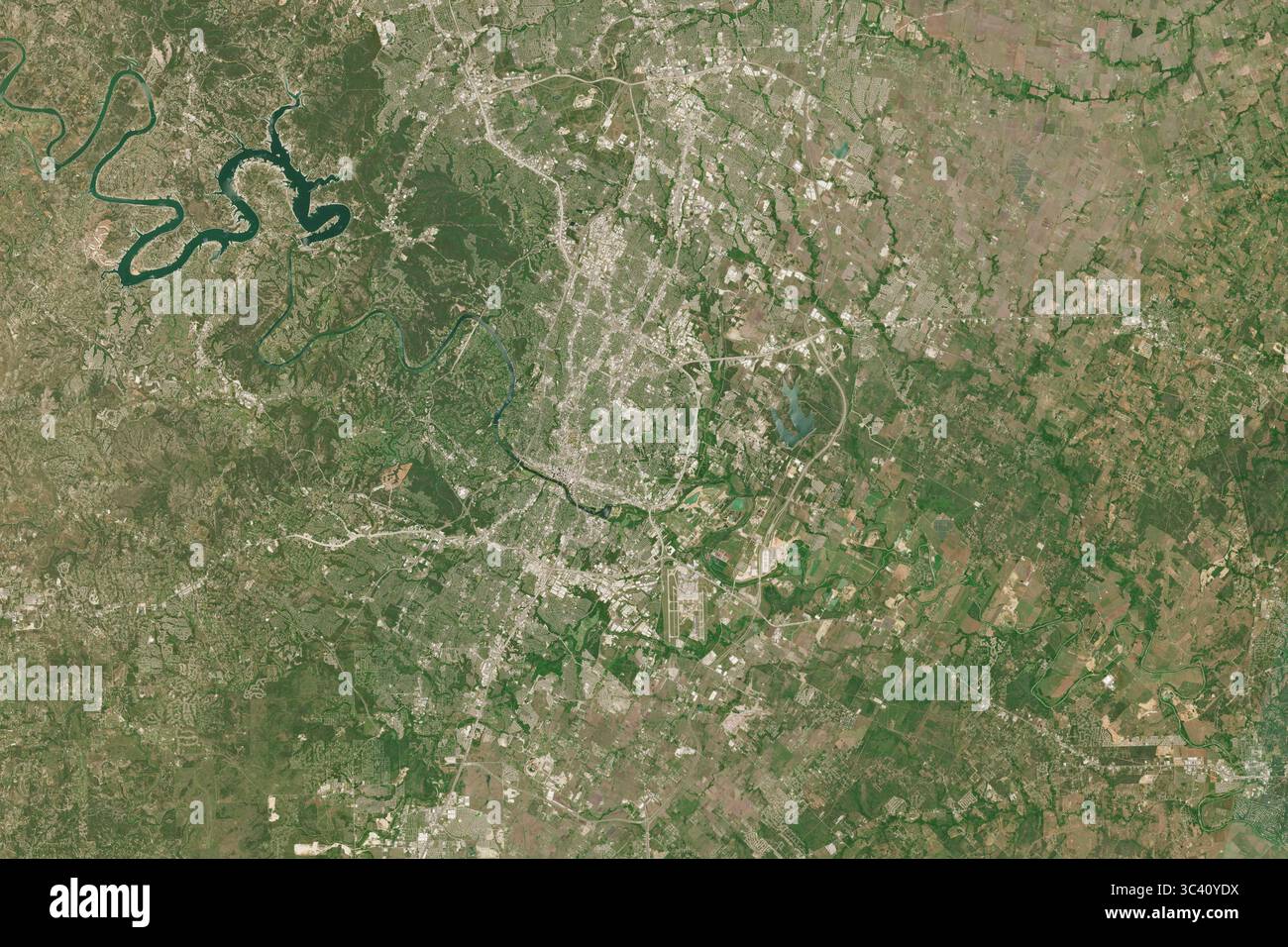 Satellite image of Austin, the capital city of Texas, USA - contains ...