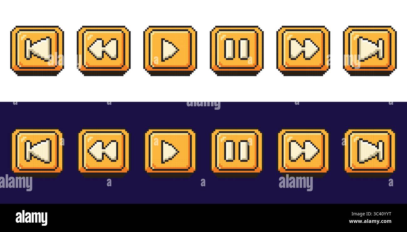 A set of media control buttons in pixel art style. Perfect for retro ...