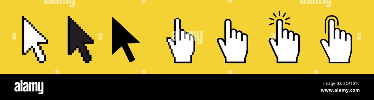 Mouse cursor set. Arrows web cursors, digital hand pointers. Arrow ...