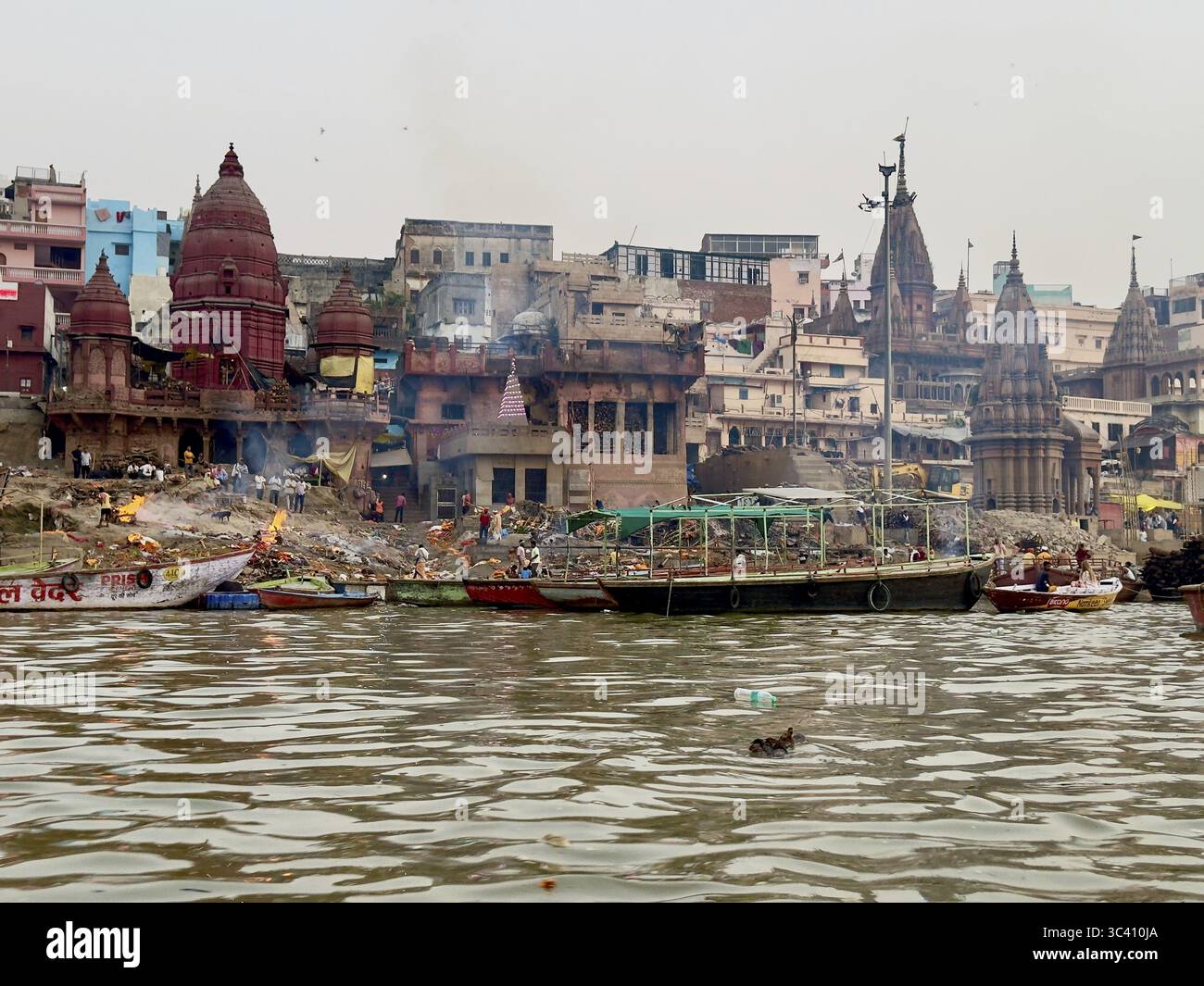 River landscape with temples and Hindustani architecture, buildings ...