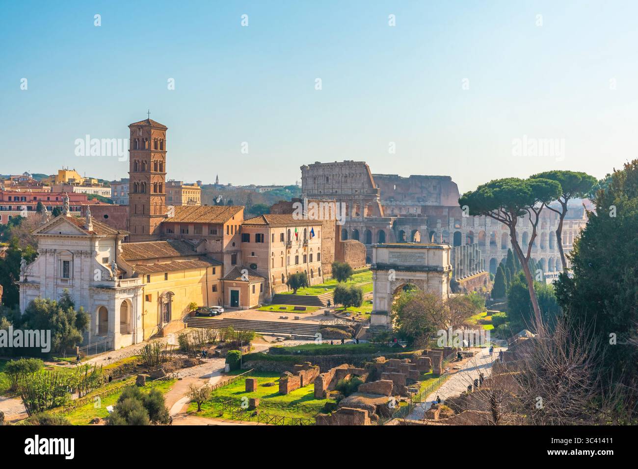 Aerial view of ancient Colosseum Amphitheater in Rome city, Italy ...