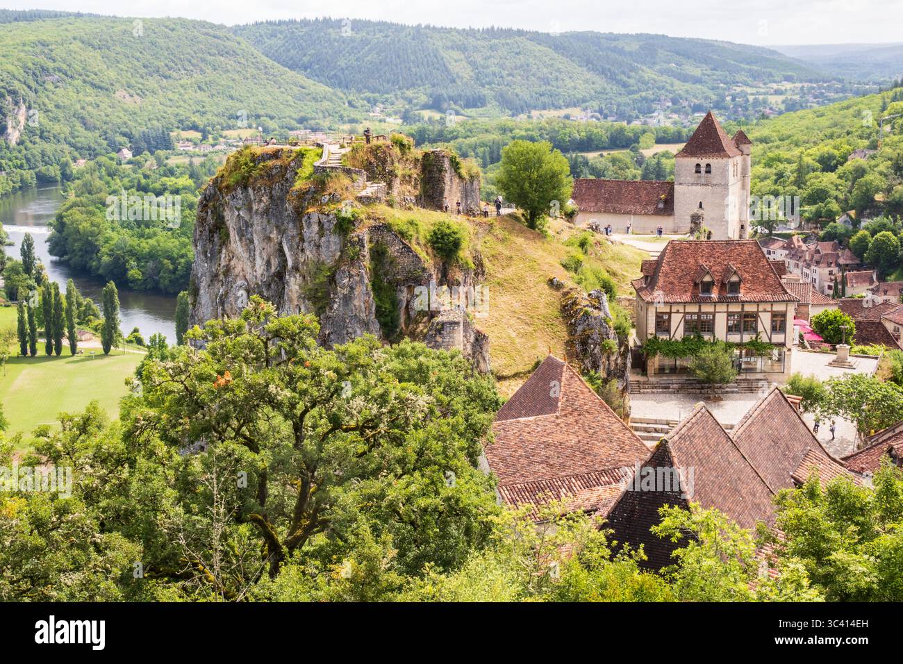 Old cliffside village of Saint-Cirq-Lapopie in the Occitanie region in south west France, one of ...
