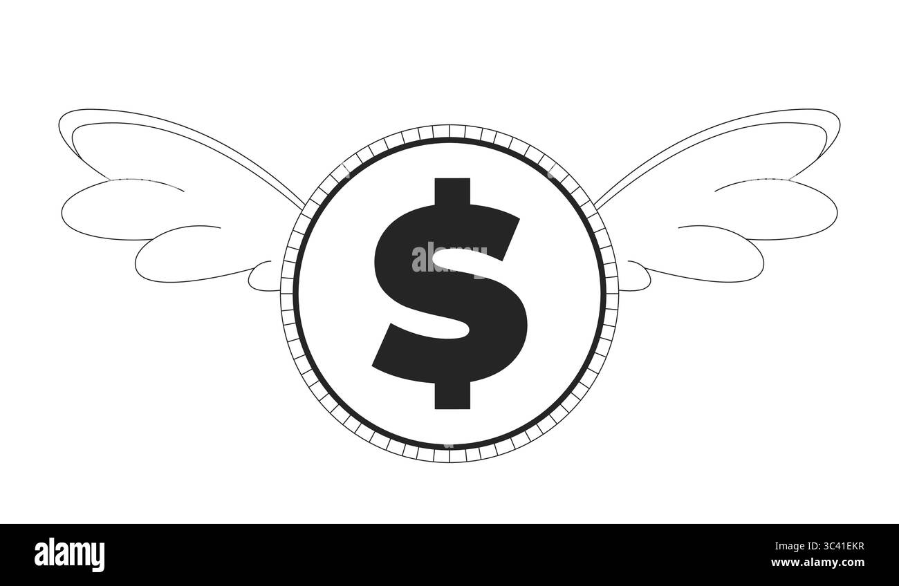Flying dollar coin with wings 2D line object Stock Vector Image & Art ...