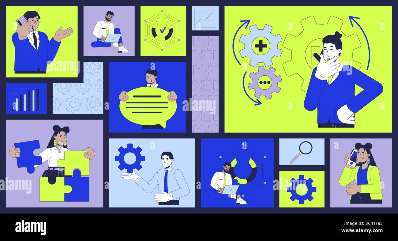 Creative problem solving and business strategy bento grid illustration ...