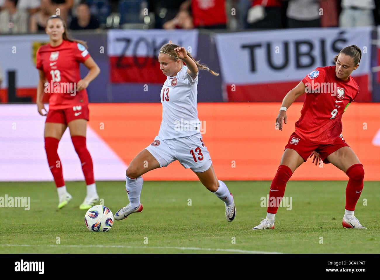 Josefine Hasbo (13) of Denmark and Ewa Pajor (9) of Poland pictured ...