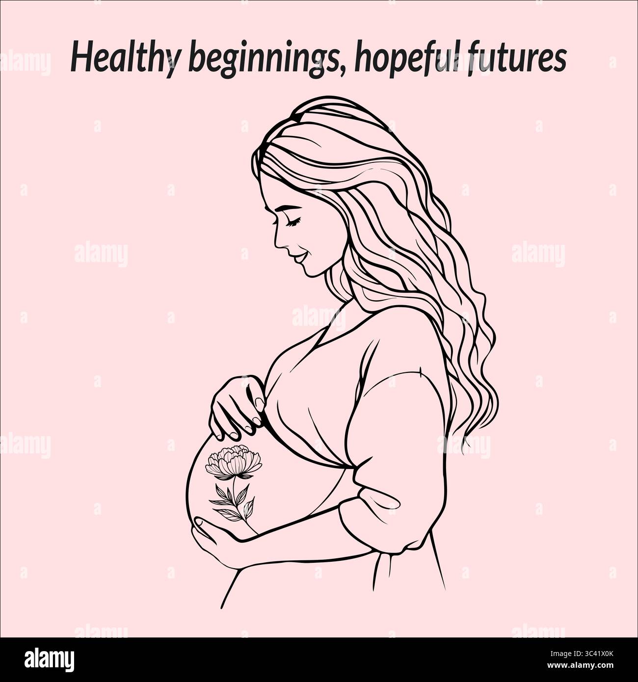 Pregnant woman line art with flower symbol for World Health Day, vector ...