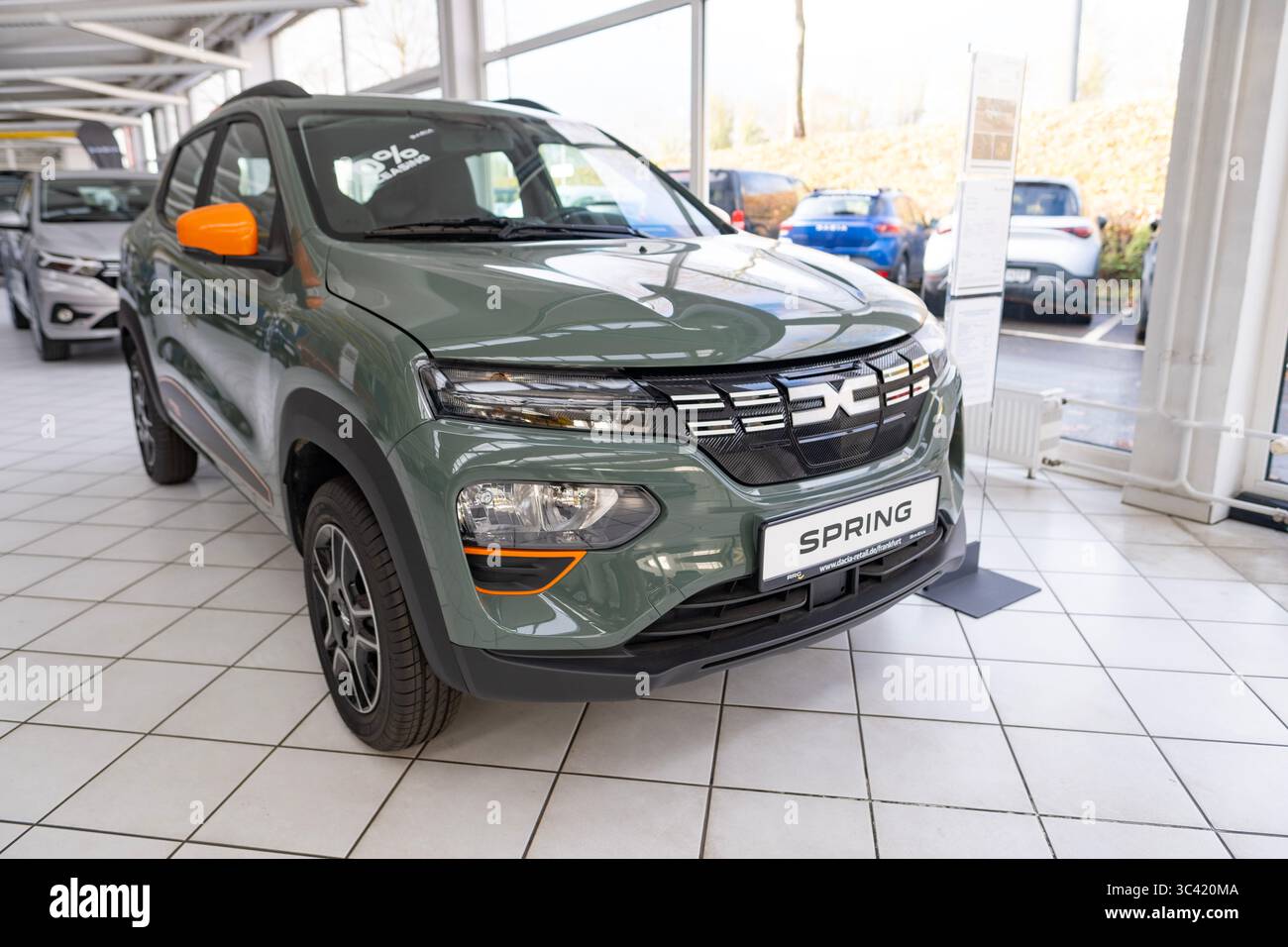 new Dacia Spring electric vehicles dealership, front grille and ...