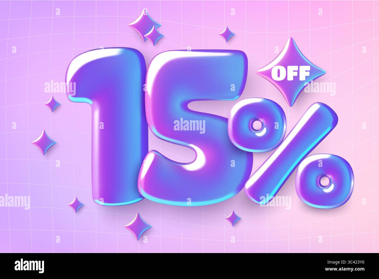 15 percent off sale banner with purple holographic 3d number fifteen ...