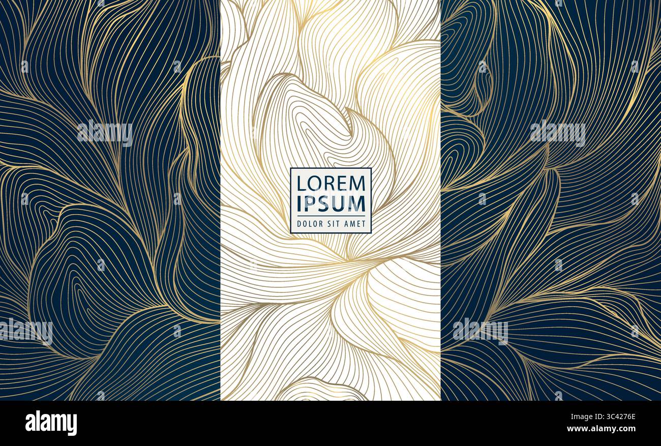 Vector set of flower gold pattern labels, vintage border design, petals ...