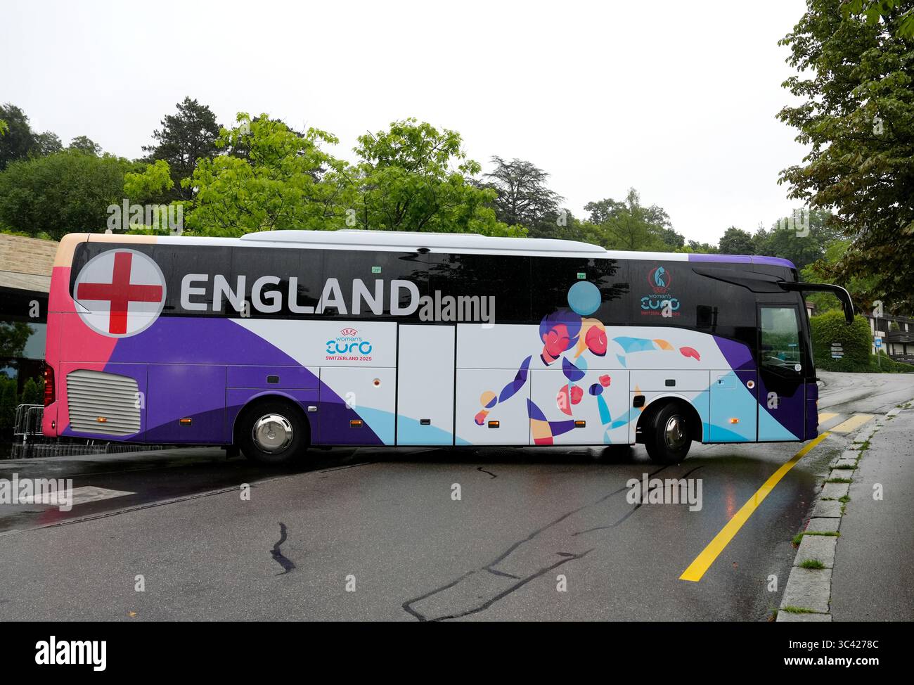 The England team bus leaving the team hotel at The Dolder Grand in ...