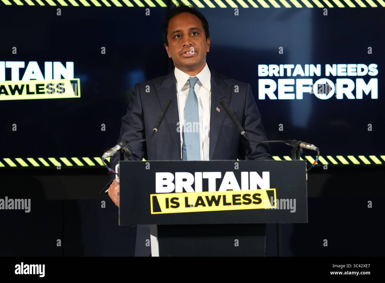 Zia Yusuf speaking during Reform UK press conference in Westminster ...