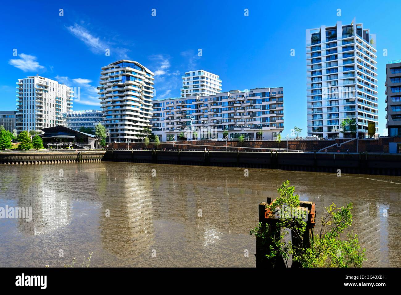 Modern residential building on strandkai in the hafencity of hamburg hi ...