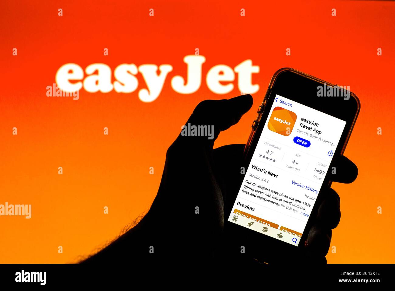 May 21, 2021, Spain: In this photo illustration a EasyJet Airlines app ...