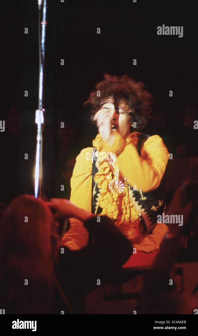 June 17, 1967, Monterey, California, USA: Jimi Hendrix Kneeling on ...