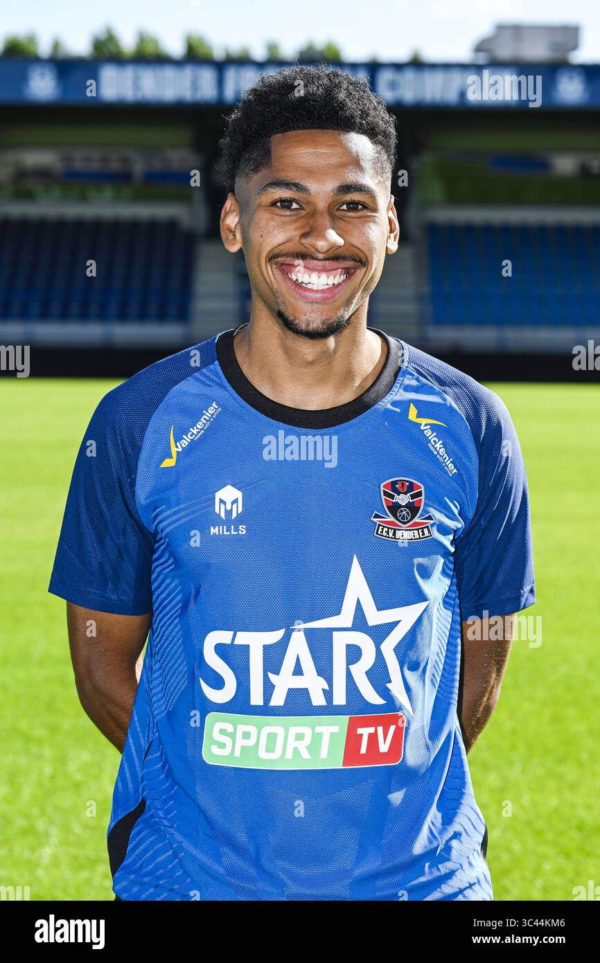 Denderleeuw, Belgium. 21st July, 2025. Dender's Malcolm Viltard poses for a portrait picture at ...