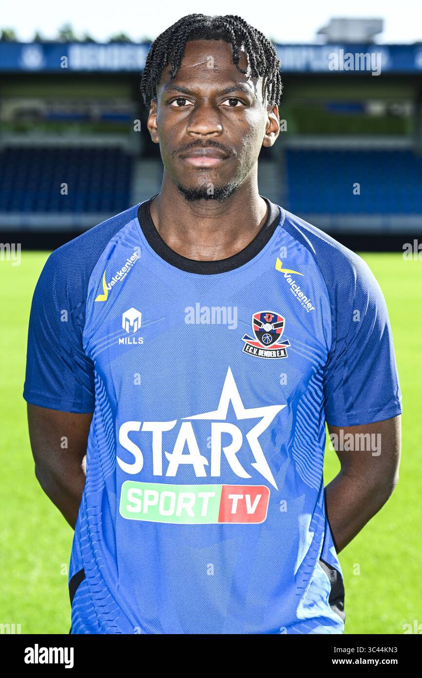 Denderleeuw, Belgium. 21st July, 2025. Dender's Bruny Nsimba poses for ...