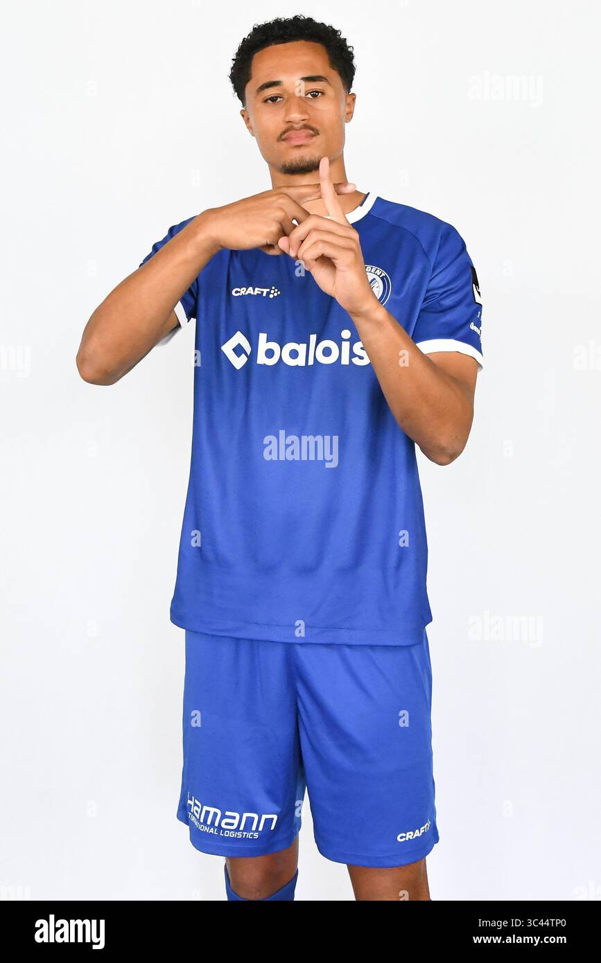 Gent's Aime Omgba poses for a portrait picture at the 2025-2026 season photoshoot of Belgian ...