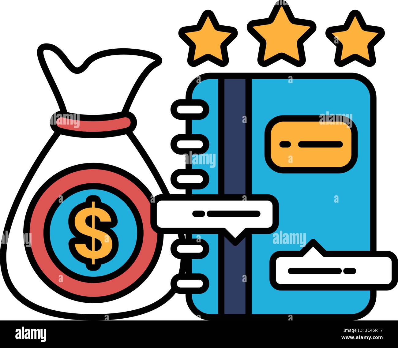 A blue book with a dollar sign on it and three stars. The dollar sign ...