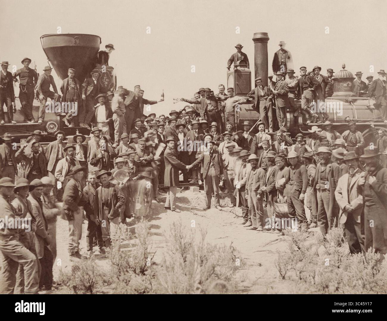East and West Shaking hands at the laying of last rail Union Pacific ...
