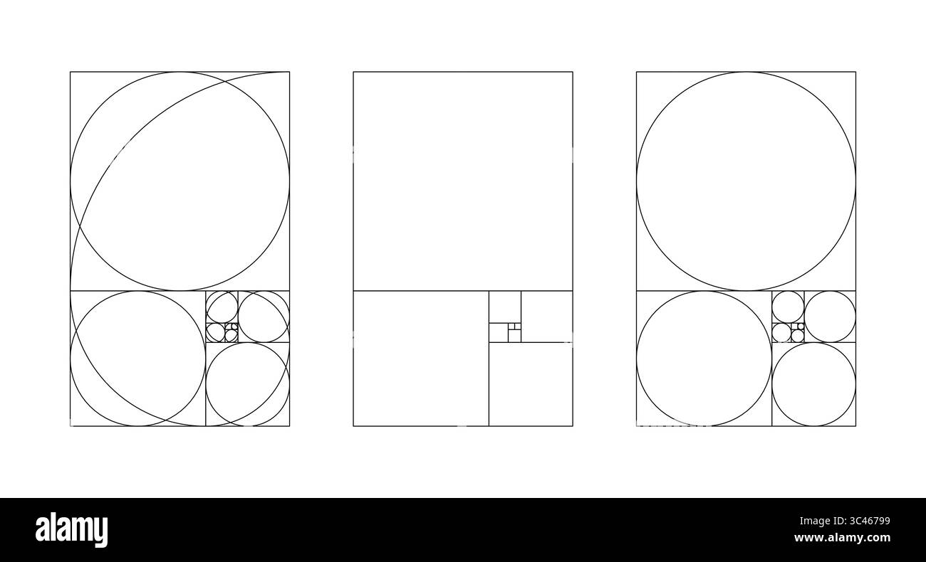 Set of golden ratio templates. Fibonacci array, numbers. Method golden ...